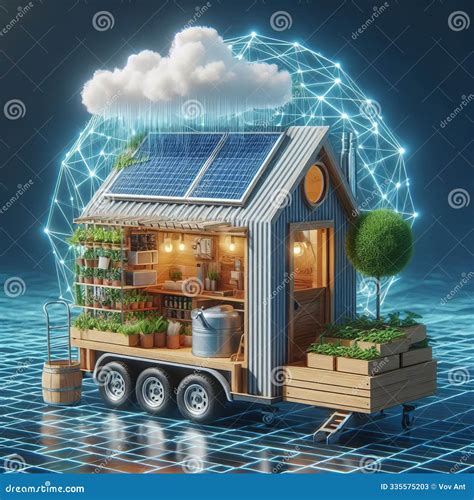 Off Grid Tiny House Fully Self Sufficient With Solar Power Water Stock Image