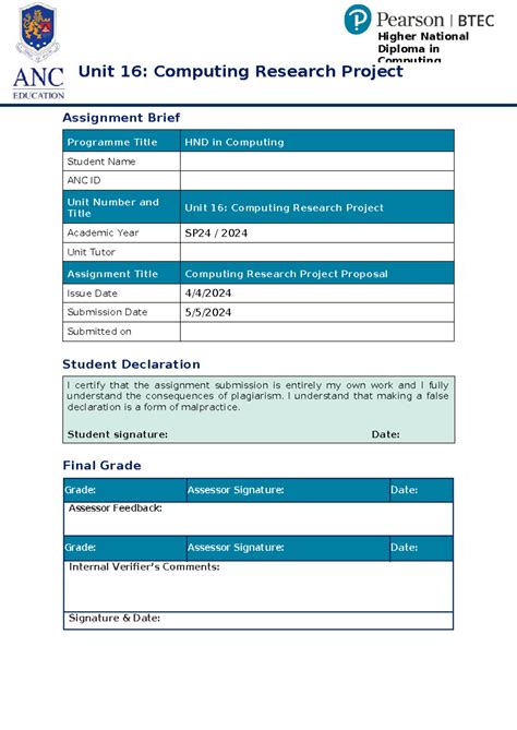 Unit 16 Computing Research Project Part 2 Higher National Diploma In Computing Unit 16