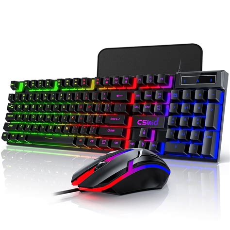 Gaming Keyboard Mouse Keys Rainbow LED RGB Backlit Quiet Computer Keyboard Multimedia