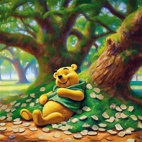 Oil Paintingfabulous Winnie The Pooh Happyhappy Lies Between Two