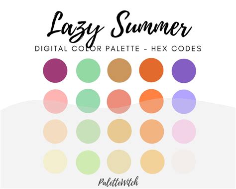 Lazy Summer Digital Color Palette Swatches For Photoshop Illustrator And Procreate Instant