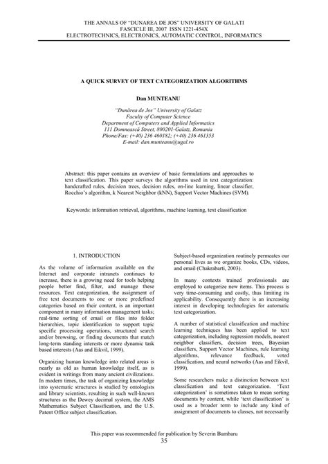 pdf a quick survey of text categorization algorithms