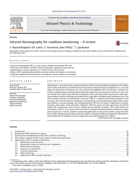 Infrared Thermography For Condition Monitoring A Review Pdf Thermography Infrared