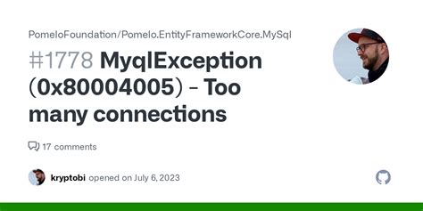 Myqlexception 0x80004005 Too Many Connections · Issue 1778