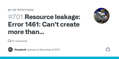 Resource Leakage Error 1461 Cant Create More Than Maxpreparedstmt