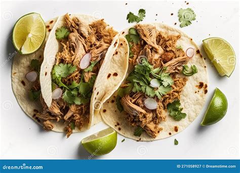 Mexican Pork Carnitas Tacos Illustration Ai Generative Stock