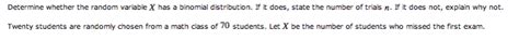 solved determine whether the random variable x has a