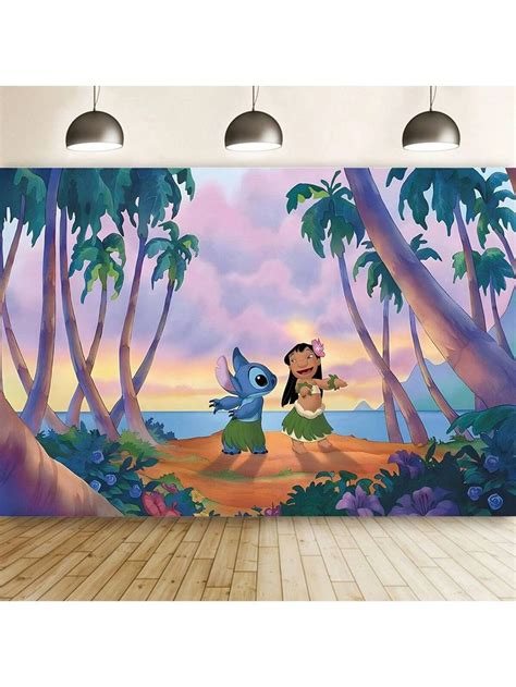 Cartoon Lilo And Stitch Theme Backdrop Summer Hawaii Seaside Lilo Stitch Happy Birthday Banner