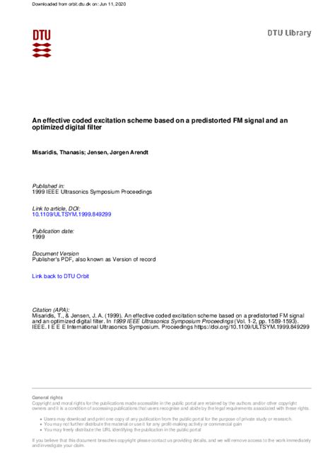 Pdf An Effective Coded Excitation Scheme Based On A Predistorted Fm Signal And An Optimized