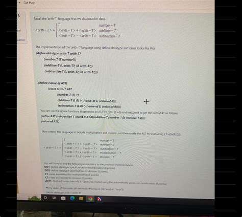 Solved Recall The Arith T Language That We Discussed In