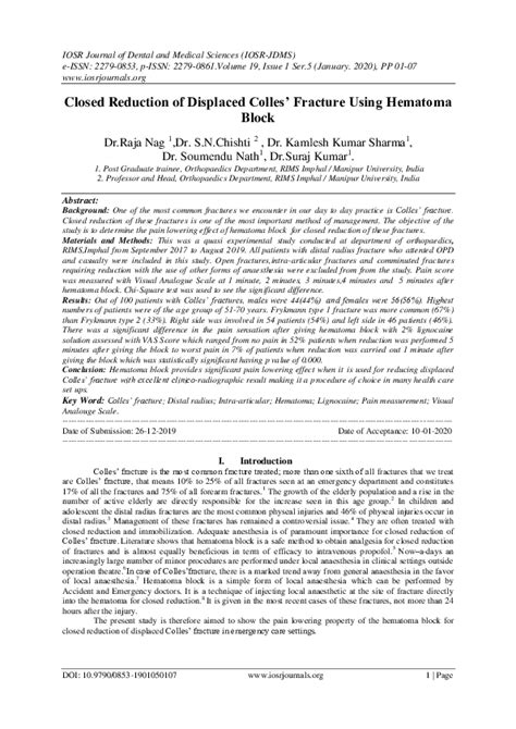 Pdf Closed Reduction Of Displaced Colles Fracture Using Hematoma Block