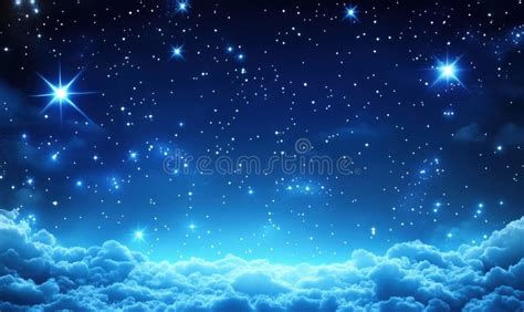 Starry Night Sky With Clouds Bright Stars Deep Blue Background