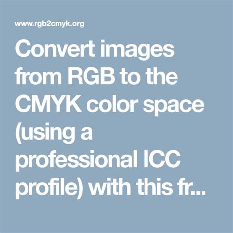 Convert Images From RGB To The CMYK Color Space Using A Professional ICC Profile With This