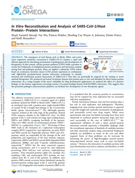 Pdf In Vitro Reconstitution And Analysis Of Sars Cov 2host Proteinprotein Interactions