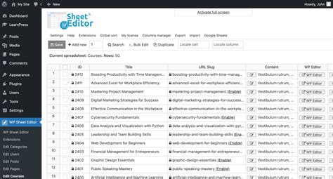 LearnPress Export And Import Content With Google Sheets WP Sheet Editor