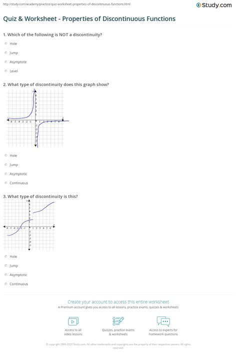 Quiz And Worksheet Properties Of Discontinuous Functions