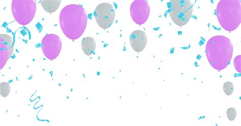 흰색 배경에 리본과 색종이 조각이 있는 보라색 풍선입니다 3차원 형태에 대한 스톡 벡터 아트 및 기타 이미지 3차원 형태 개체 그룹 공휴일 Istock