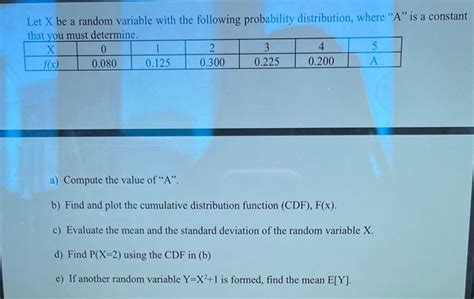 Solved Let X Be A Random Variable With The Following Chegg