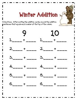 Winter Addition By Nicole VanOstrand Teachers Pay Teachers