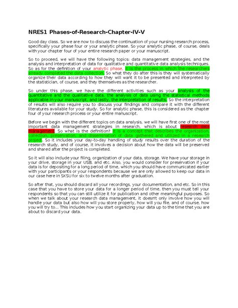 Nres1 Chapter Iv Analytic Phase In Nursing Research Process Studocu