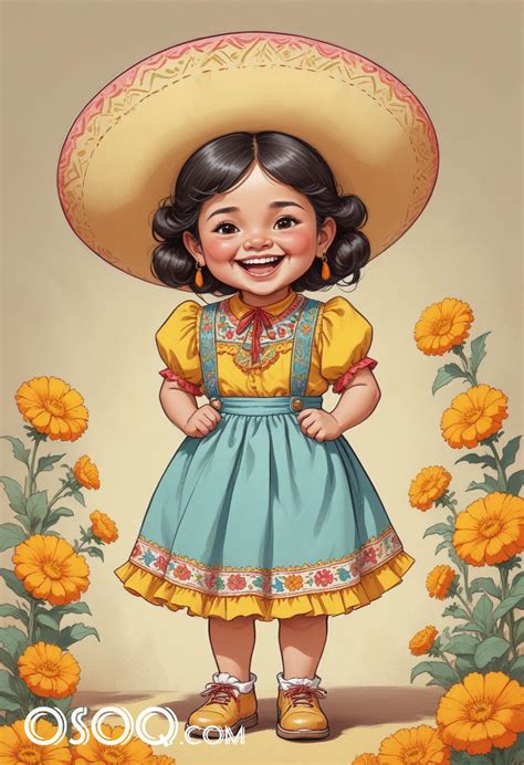 Cute Mexican Girl Cartoon Caricature Drawing