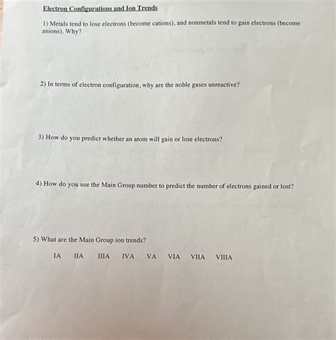 [solved] Please Answer 1 2 3 4 5 Electron Configurations And Ion
