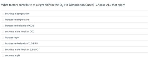 Solved What Factors Contribute To A Right Shift In The O2 Hb