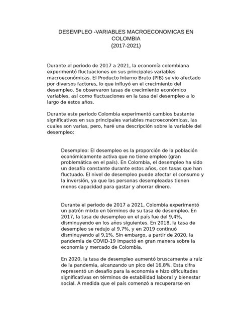 Variables Macroeconomicas En Colombia Daya2 Pdf