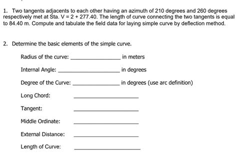 Solved Laying Out Simple Horizontal Curve By Offset From The