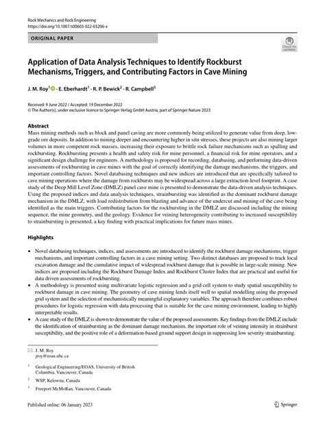 Pdf Application Of Data Analysis Techniques To Identify Rockburst