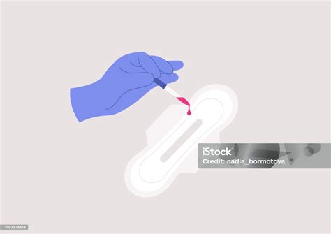 멸균 장갑을 끼고 점적기로 위생 패드 흡수 품질을 테스트하는 손 임상 연구 건강 진단에 대한 스톡 벡터 아트 및 기타 이미지 건강 진단 건강관리와 의술 과학 Istock