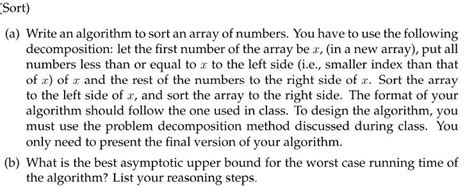 Solved Sort A Write An Algorithm To Sort An Array Of Chegg Com