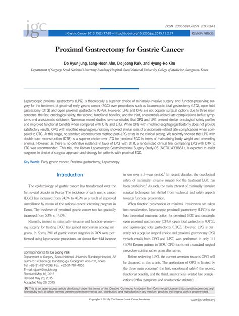 Pdf Proximal Gastrectomy For Gastric Cancer