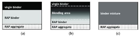 distribution of virgin binder and rap binder to the thickness of the