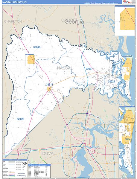 Nassau County Fl Zip Code Wall Map Basic Style By Marketmaps Mapsales