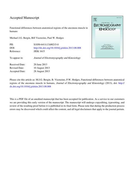 Pdf Functional Differences Between Anatomical Regions Of The Anconeus