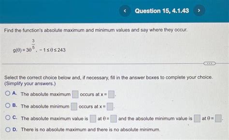 solved find the function s absolute maximum and minimum