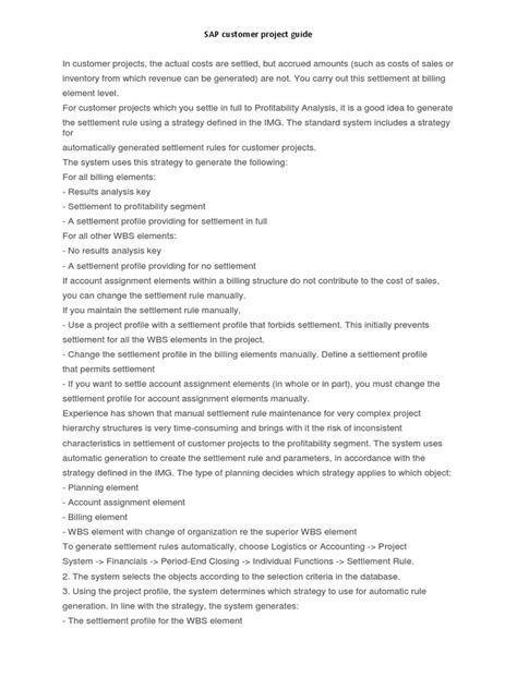 Automated Settlement Rules And Profitability Analysis Configuration For Sap Customer Projects