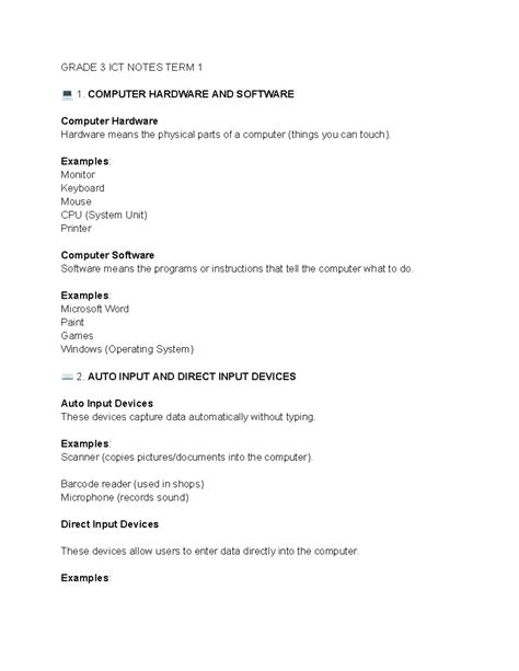 Grade 3 Ict Notes Term 1 Computer Hardware And Software Overview Studocu