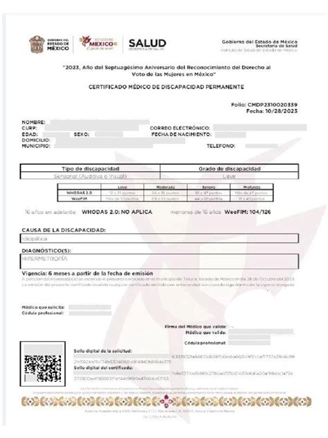 Ejemplo De Certificado De Discapacidad Pdf