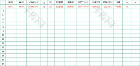 原辅料进货记录表excel模板 免费excel表格模板下载 千库网