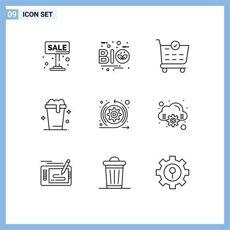 Universal Icon Symbols Group Of 9 Modern Outlines Of Agile Wash Nature