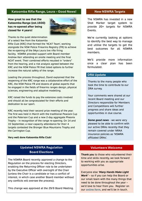 Nswra Newsletter October 2024 Nraa National Rifle Association Of