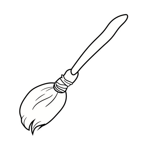 Contorno Desenho Em Preto E Branco De Uma Vassoura Ilustração Vetorial