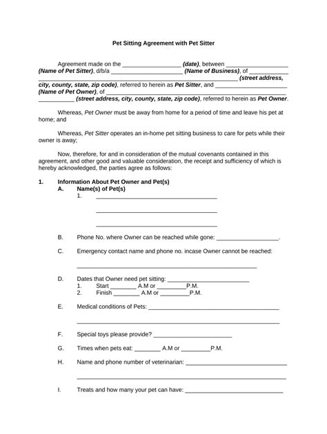 Sitting Agreement Contract Form Fill Out And Sign Printable Pdf
