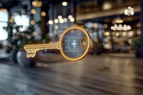 Neon Glowing Key With Holographic Circuit That Opens Virtual Door Generative Ai Illustration
