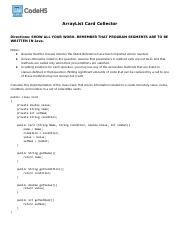 AP Java ArrayList Card Collector FRQ Pdf ArrayList Card Collector