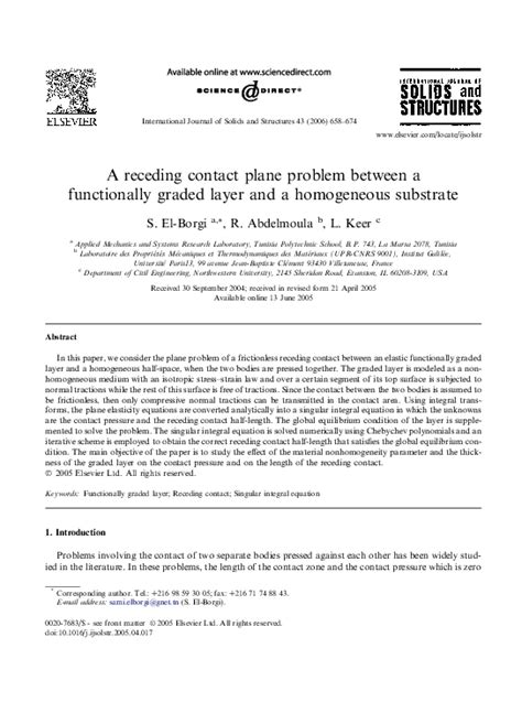 Pdf A Receding Contact Plane Problem Between A Functionally Graded Layer And A Homogeneous