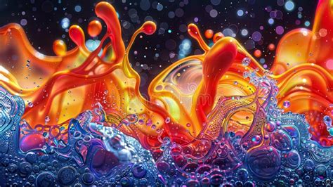 Red And Orange Fluid Art Glossy Liquid Forms In Motion Generative Ai Stock Illustration