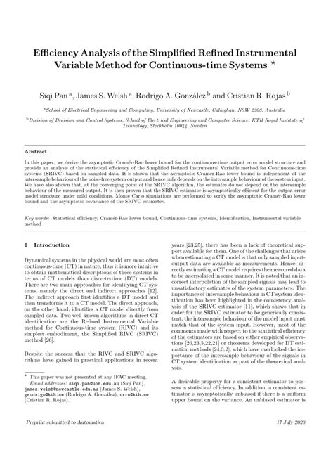 Pdf Efficiency Analysis Of The Simplified Refined Instrumental